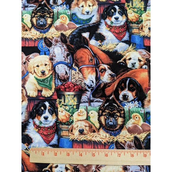 Office | 1 Yard Puppies At The Barn Cotton Fabric Bty Labrador Beagle ...